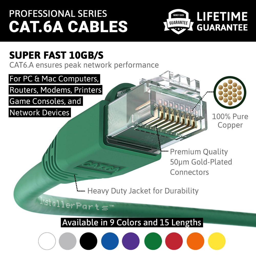 Ethernet Patch Cable CAT6A Cable UTP Booted - Green - Professional Ser